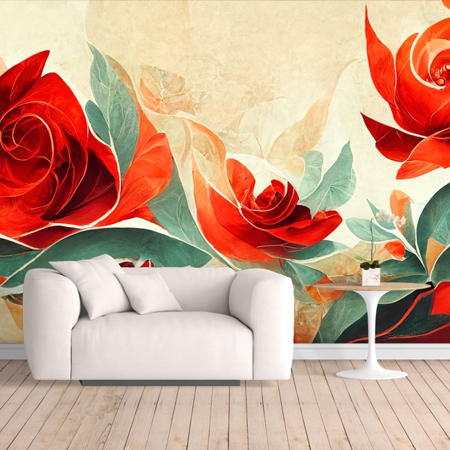🥇 Peinture murale ou papier peint peinture roses artistiques 🥇